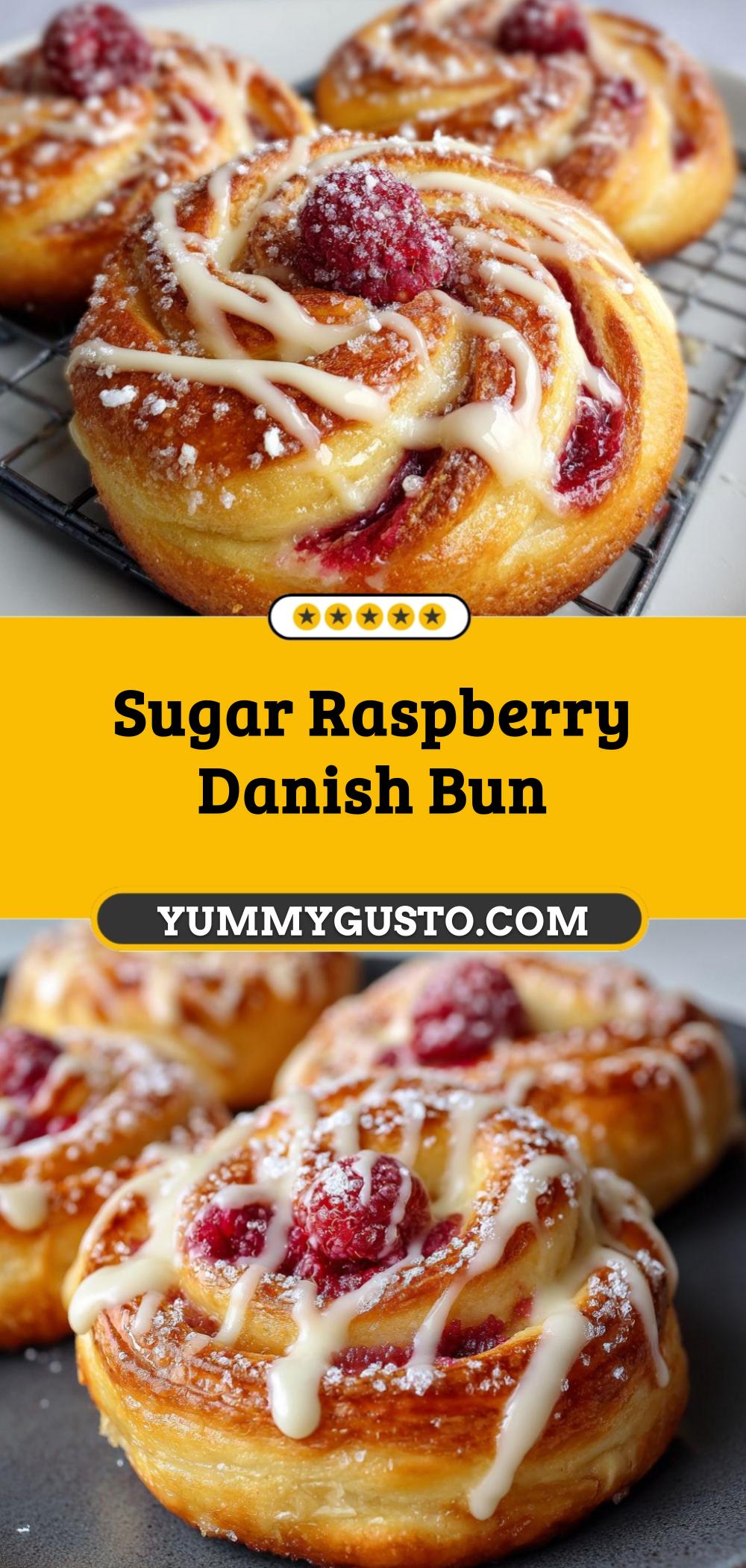 Sugar Raspberry Danish Bun with Custard and Jam - Yummy Gusto