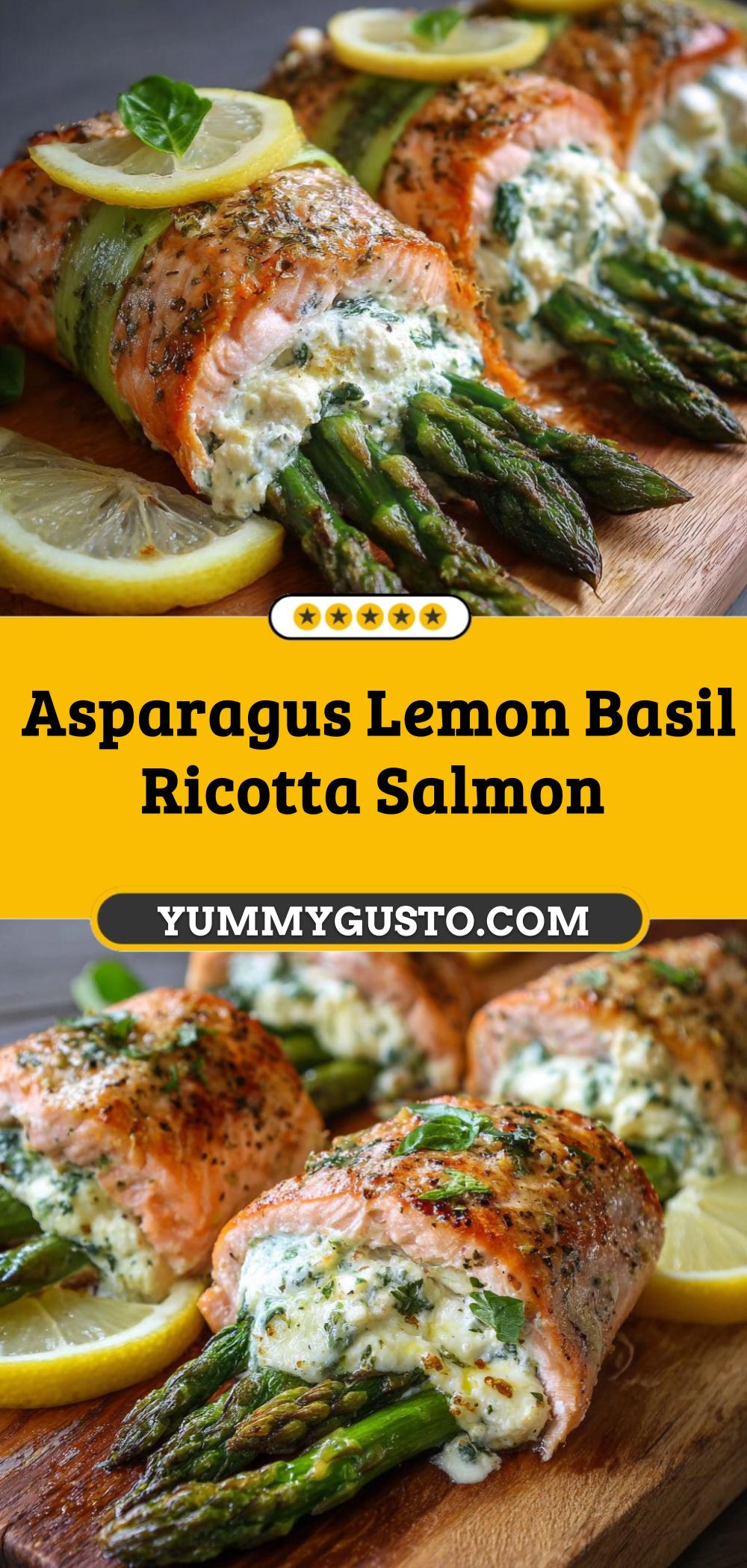 Asparagus & Lemon Basil Ricotta Stuffed Salmon Rolls - Yummy Gusto