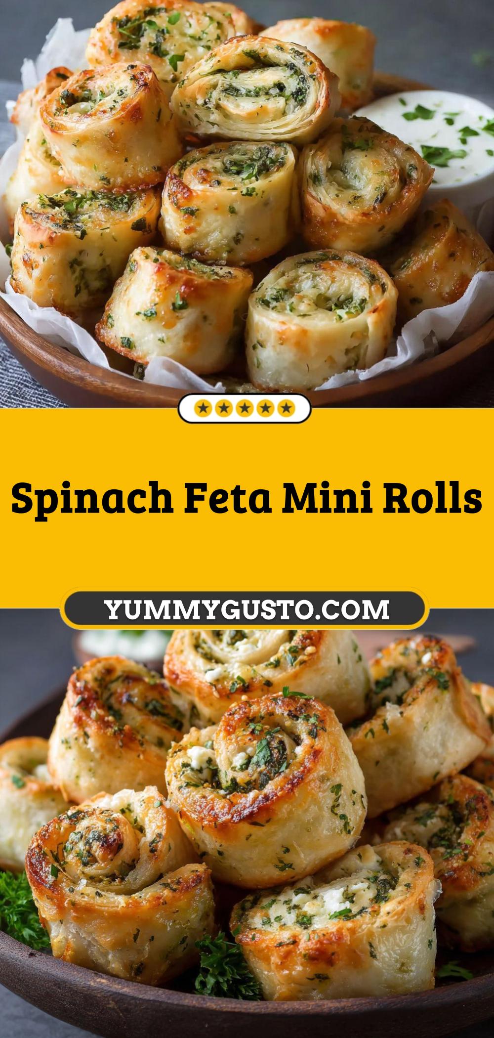 Spinach Feta Mini Rolls with Puff Pastry, Feta, and Spinach - Yummy Gusto